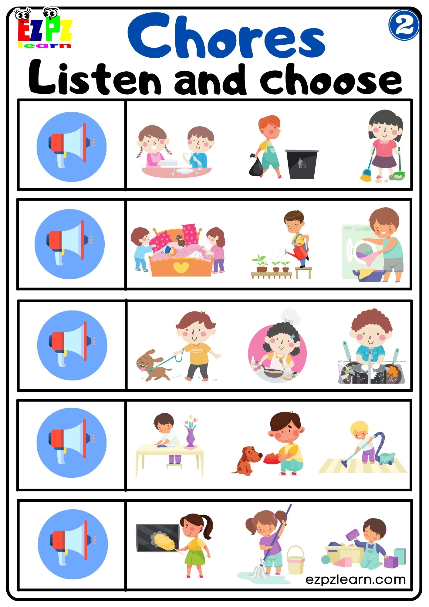 Chores Interactive Worksheet Listen, and Choose the Correct Images ...